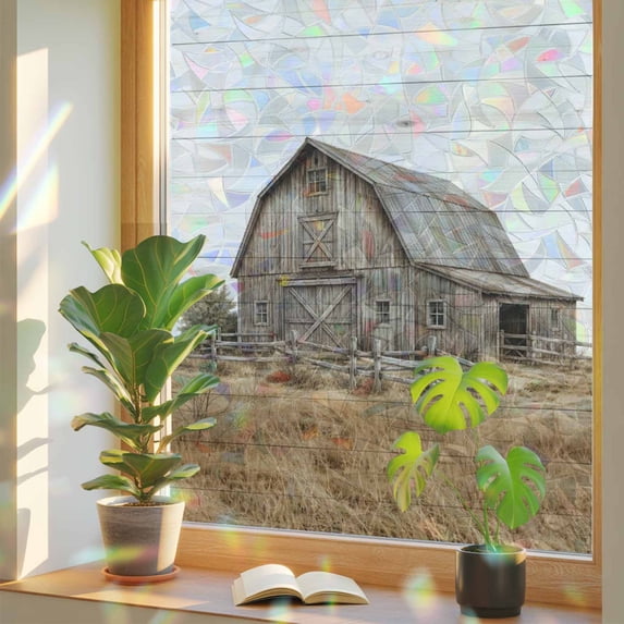 Farmhouse Wood Barn Window Privacy Film Rainbow Static Cling Stain ...