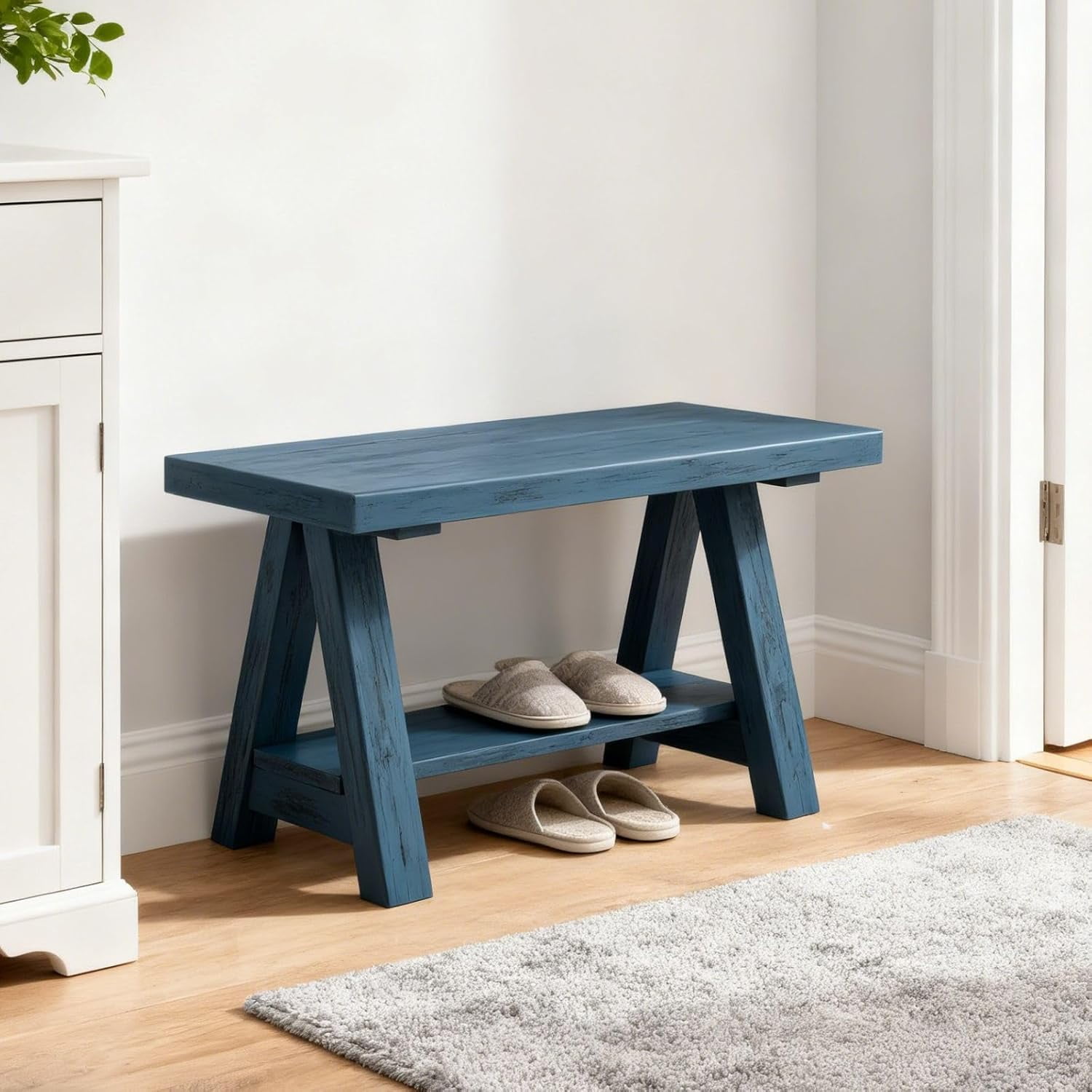 Farmhouse Wood Bench, Rustic Indoor Storage Bench Solid Wood Entryway ...