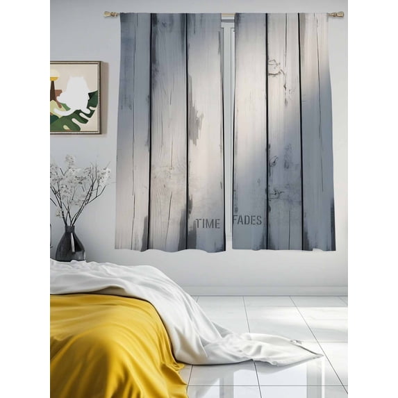Farmhouse Wood Board Chiffon Sheer Curtains 63 Inches Long Light Shadow ...