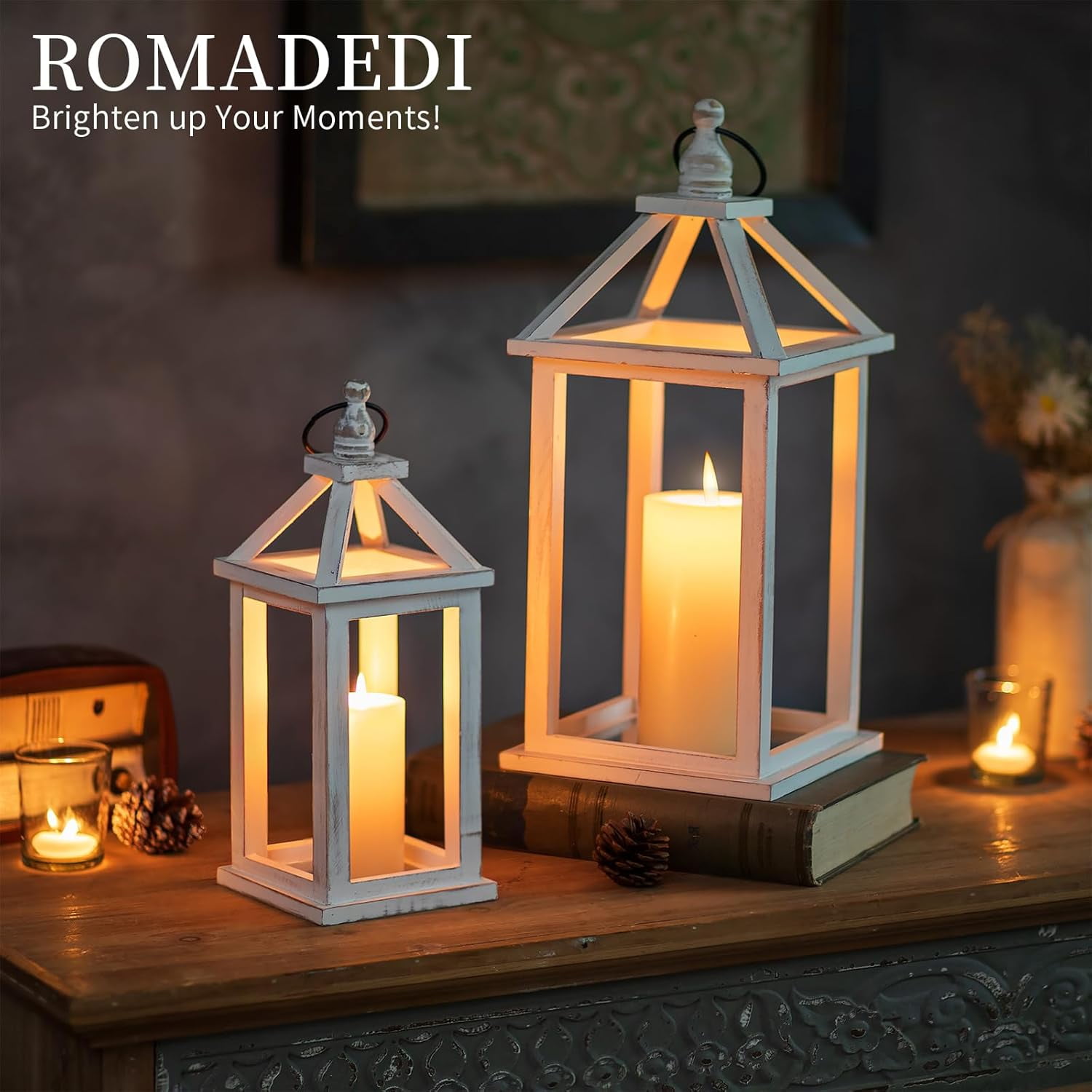 Farmhouse Wood Candle Lantern - 12" / 16" Set of 2 Rustic Wooden ...