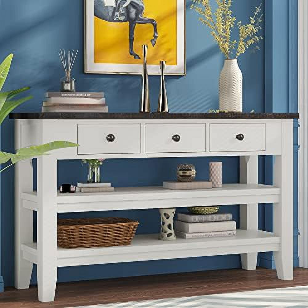 Farmhouse Wood Console Table 48-Inch Sofa Table with Drawer & Shelves ...