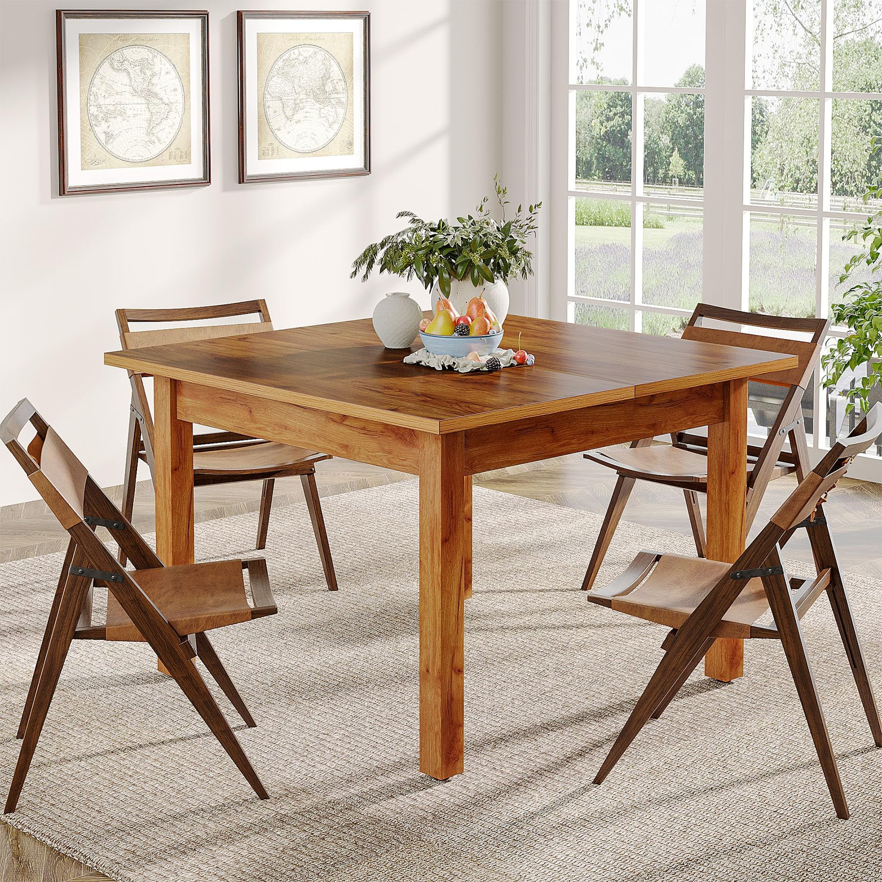 Farmhouse Wood Dining Table Square Kitchen Table for 4 People, Rustic ...