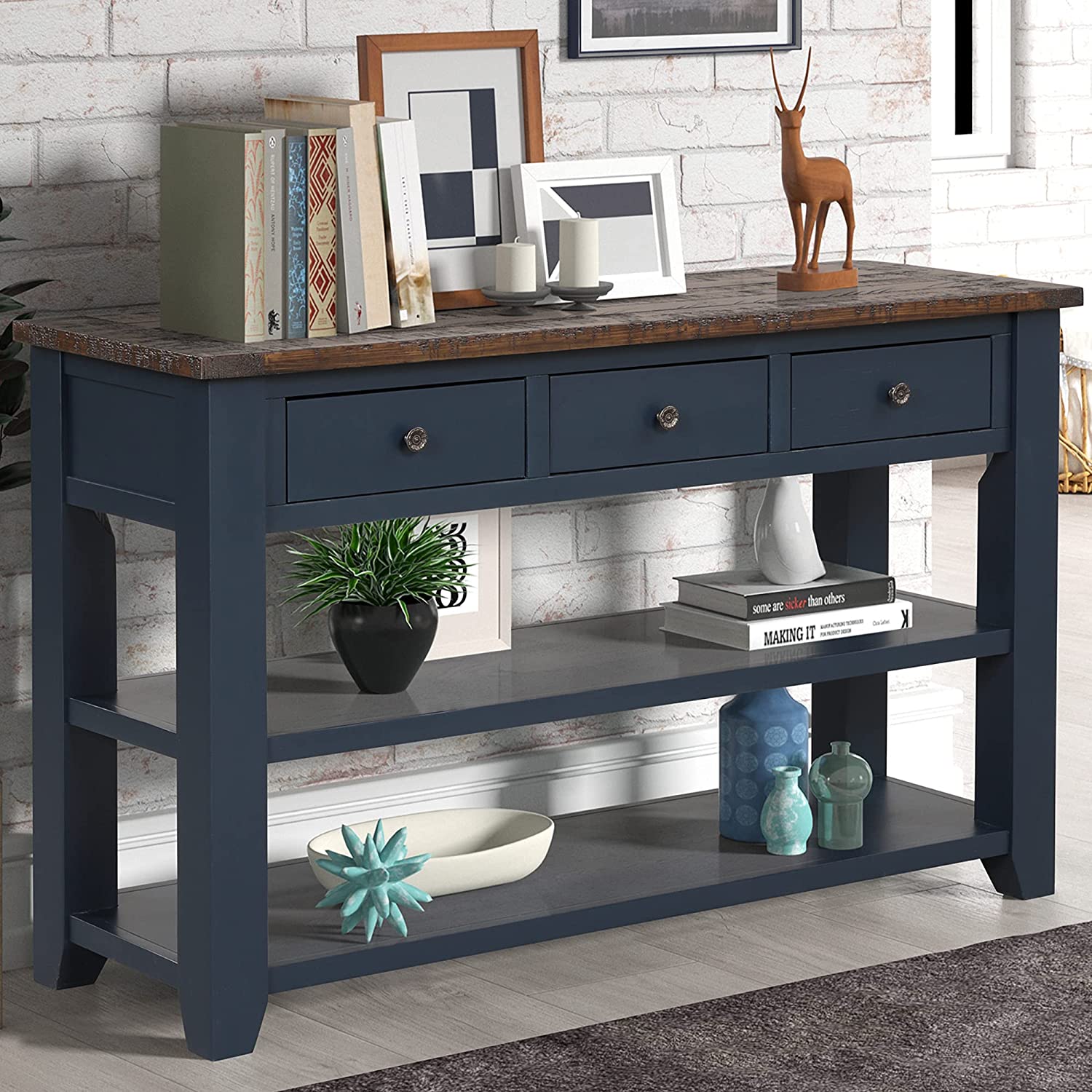 Farmhouse Wood Entryway Console Table 48-Inch Modern Sofa Entry Table ...