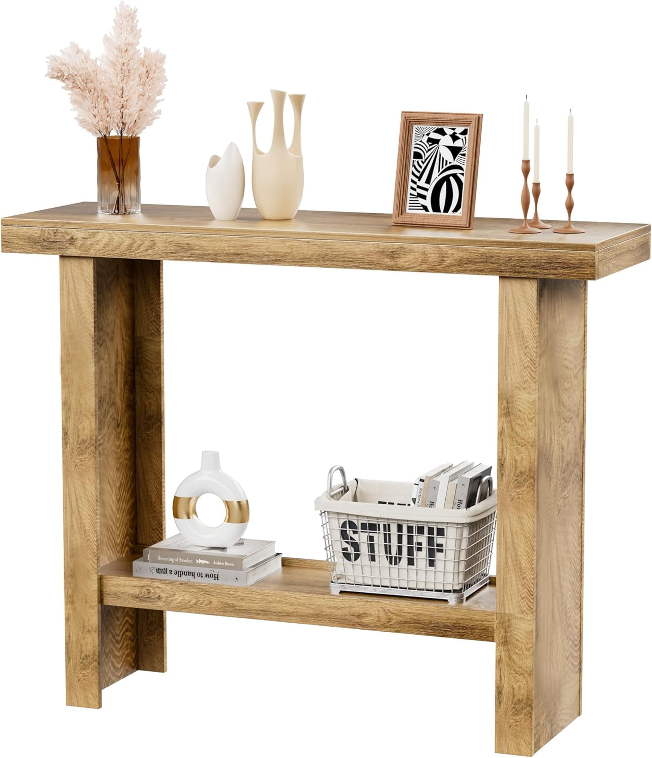 Farmhouse Wood Entryway Table Narrow Console Tables with Storage Behind ...