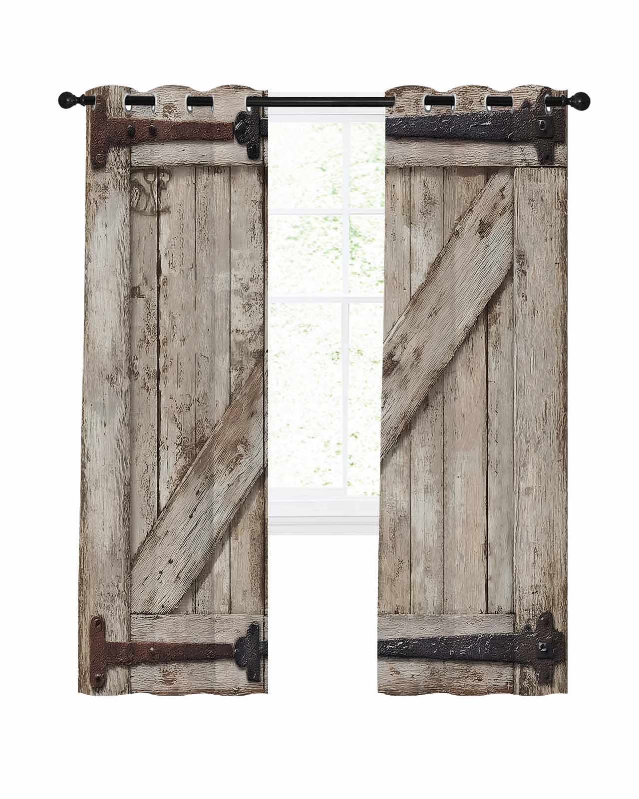 Farmhouse Wood Grain Blackout Curtains, Light Blocking Print Window ...