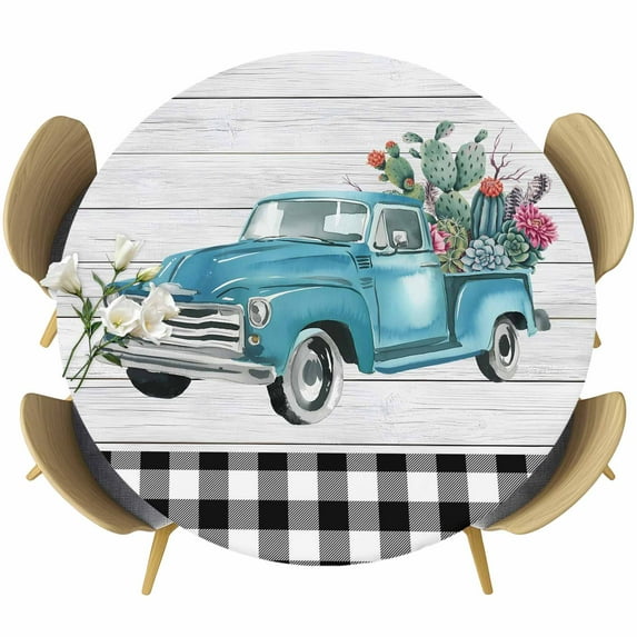 Farmhouse Wood Grain Round Tablecloth, Fitted Table Cover with Elastic ...