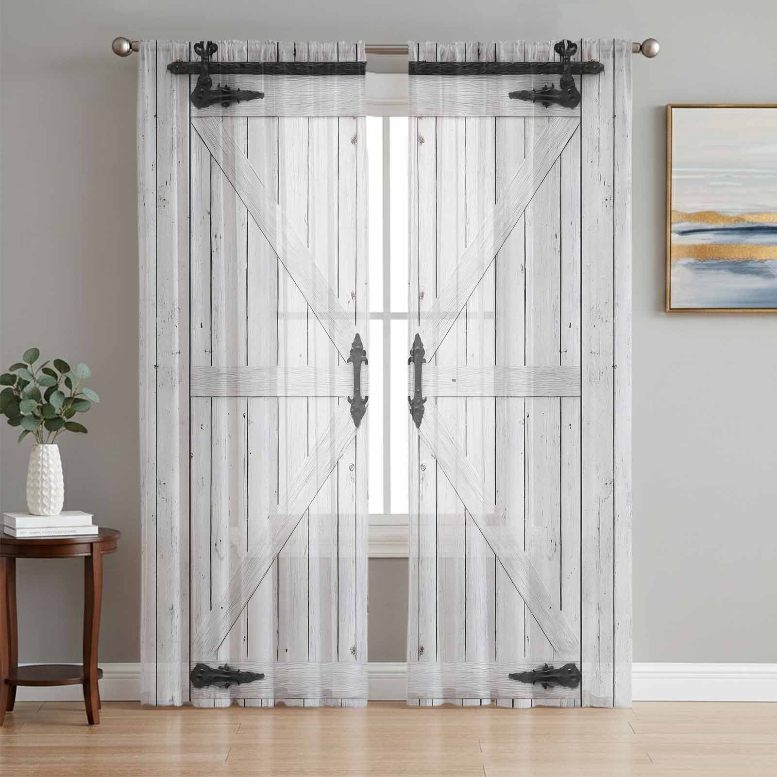 Farmhouse Wood Grain Sheer Curtains 84 Inch Length 2 Panels Set Window ...