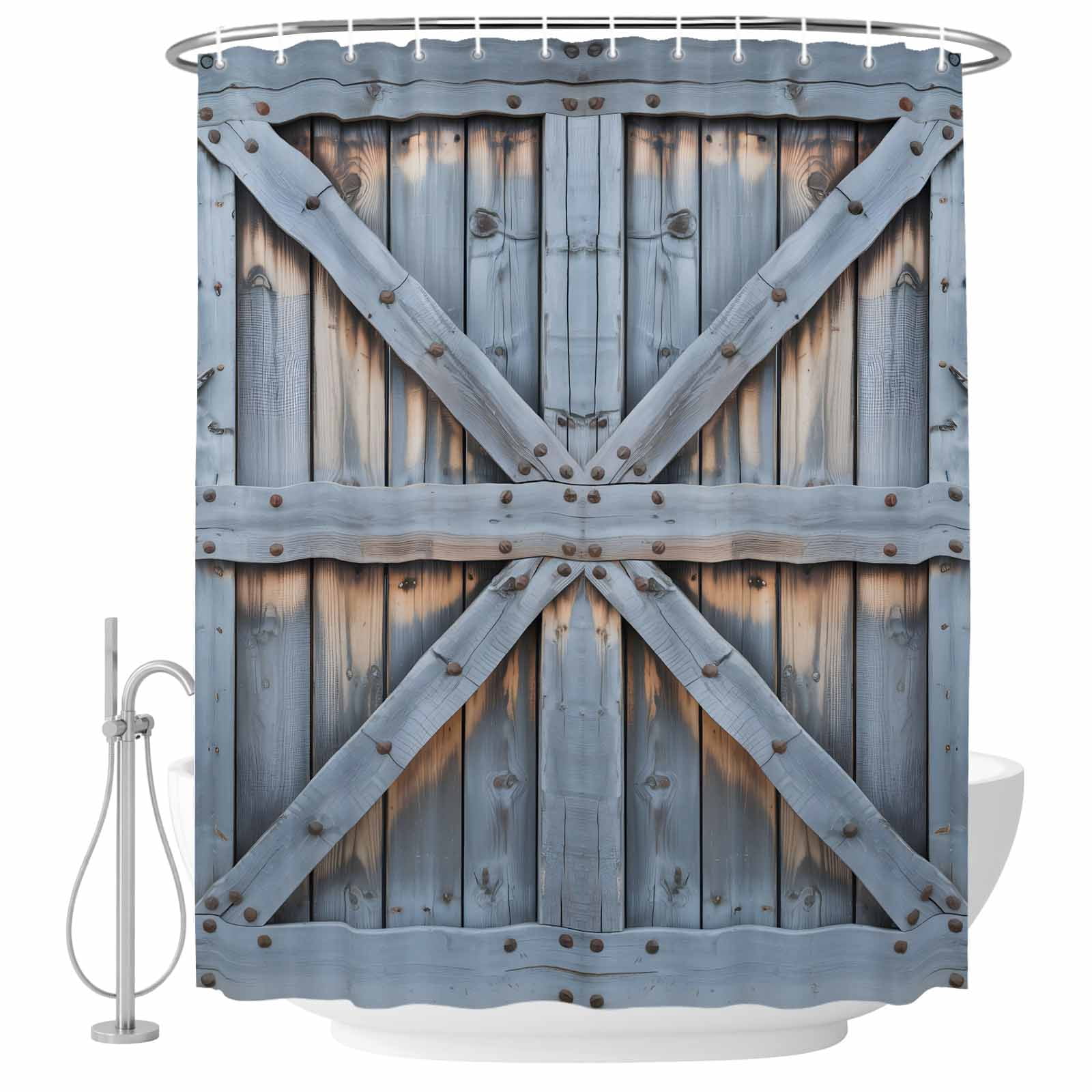 Farmhouse Wood Grain Shower Curtain Set - 48" x 72" Washable Bathtub ...