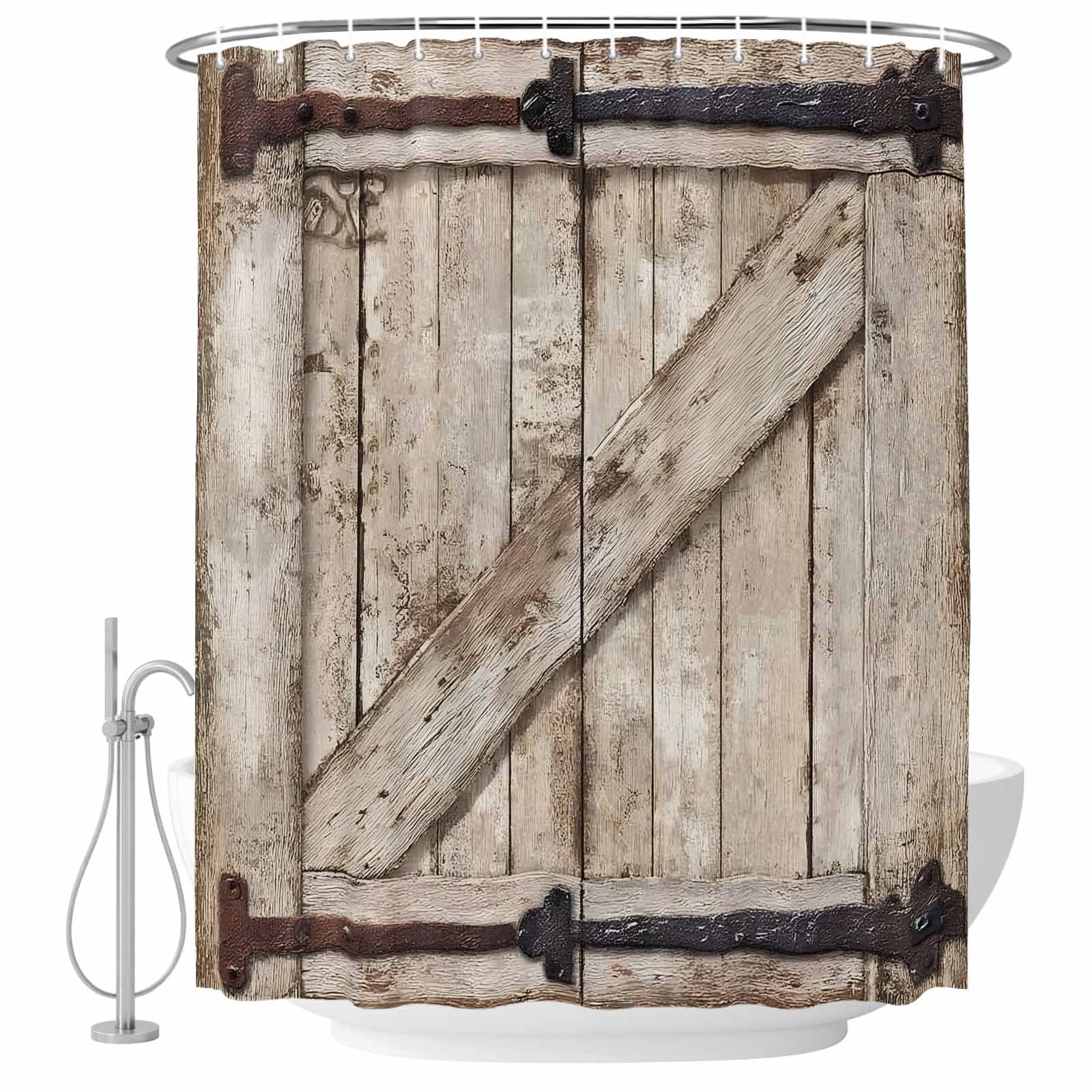 Farmhouse Wood Grain Shower Curtain Set - Extra Long 72" x 96" Washable ...