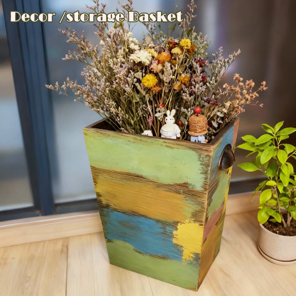 Farmhouse Wood Trash Can - Rustic Distressed Rectangular Waste Bin ...