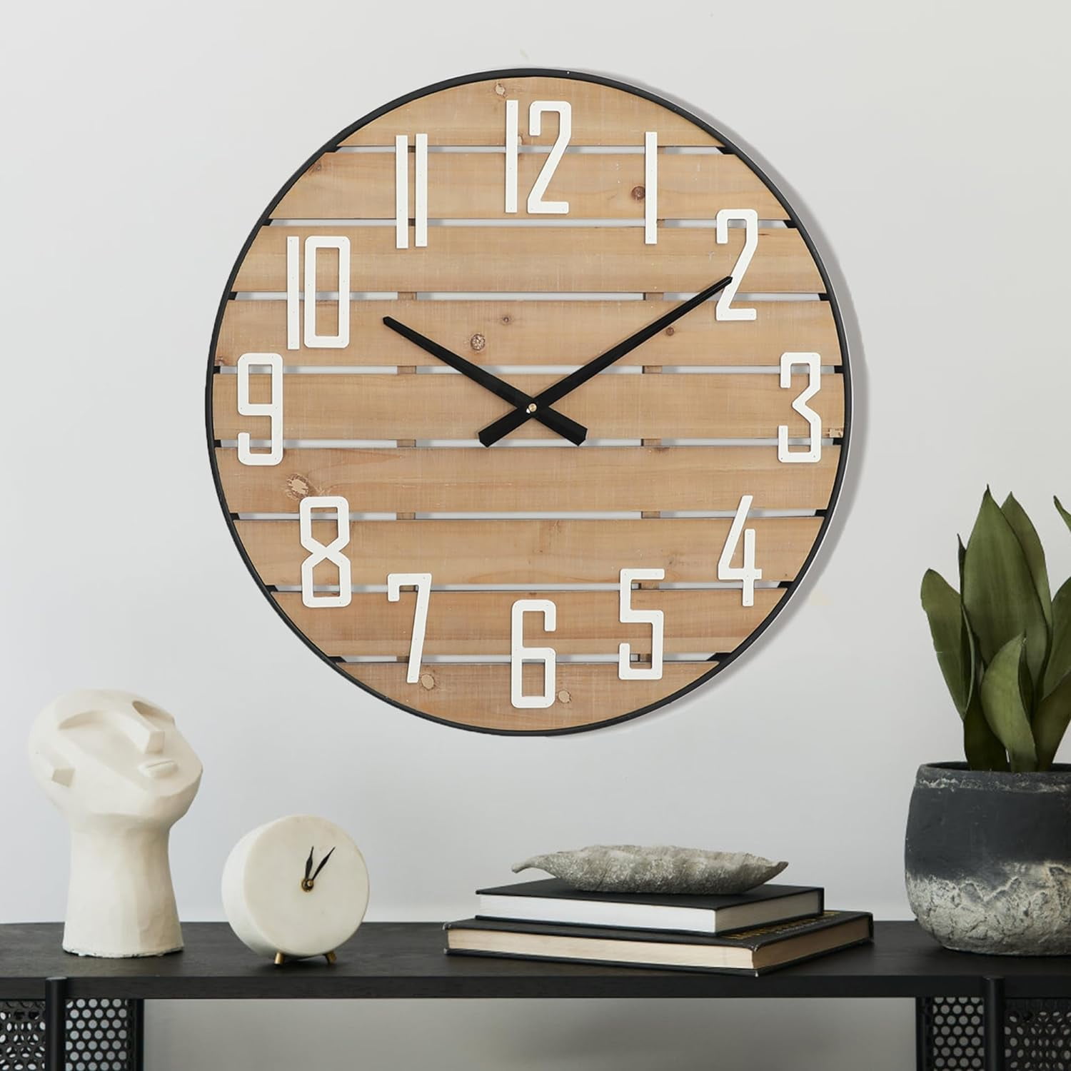 Farmhouse Wood Wall Clock, Silent Non-Ticking Round Analog Clock ...
