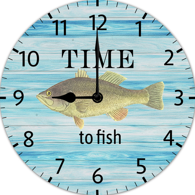 Farmhouse Wood Wall Clock Time to Fish Wall Clocks Battery Operated ...