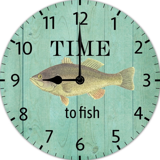 Farmhouse Wood Wall Clock Time to Fish Wall Clocks Battery Operated ...