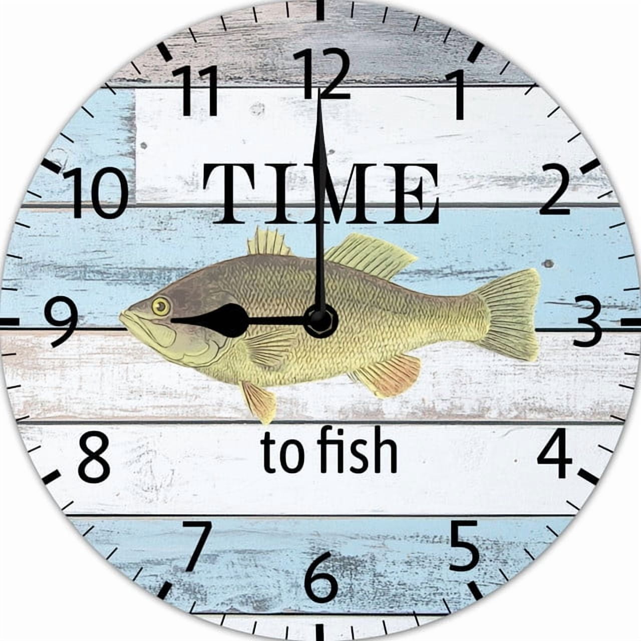 Farmhouse Wood Wall Clock Time to Fish Wall Clocks Battery Operated ...
