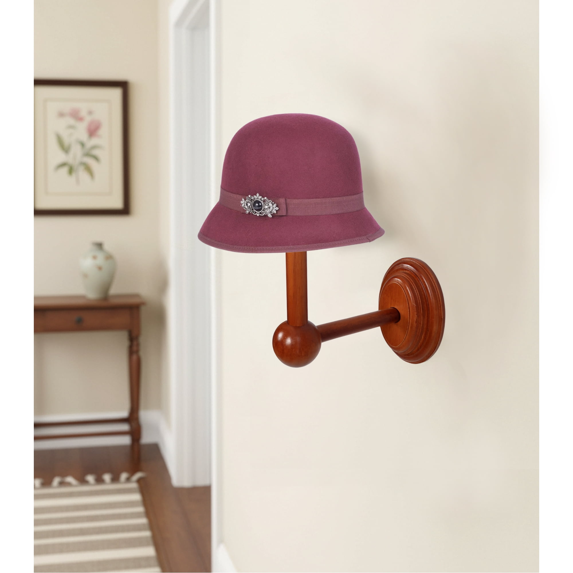 Farmhouse Wood Wall-Mounted Hat Display Rack with 4-Inch Flat Top for ...