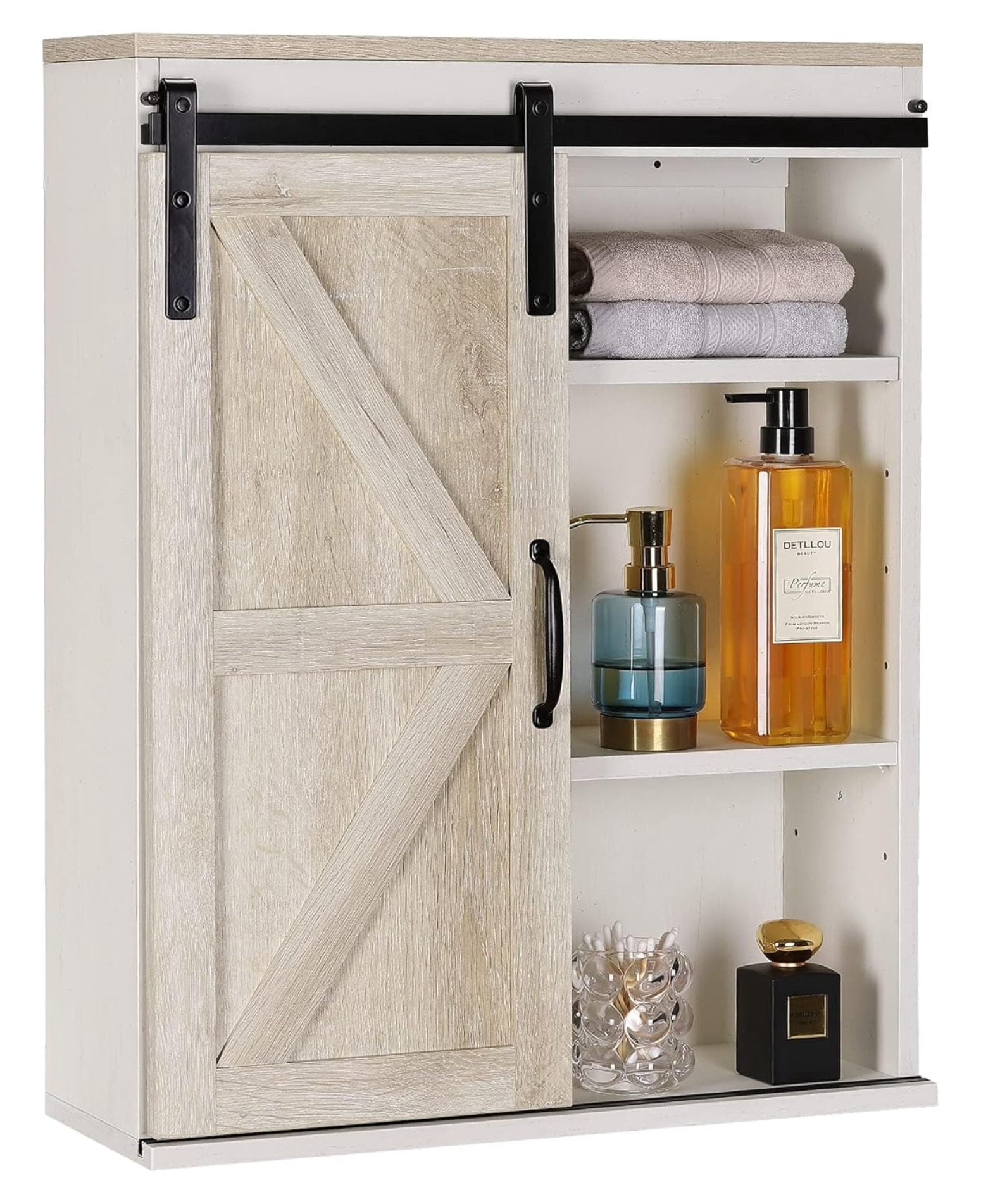 Farmhouse Wood Wall Storage Bathroom Cabinet with Sliding Barn Door ...
