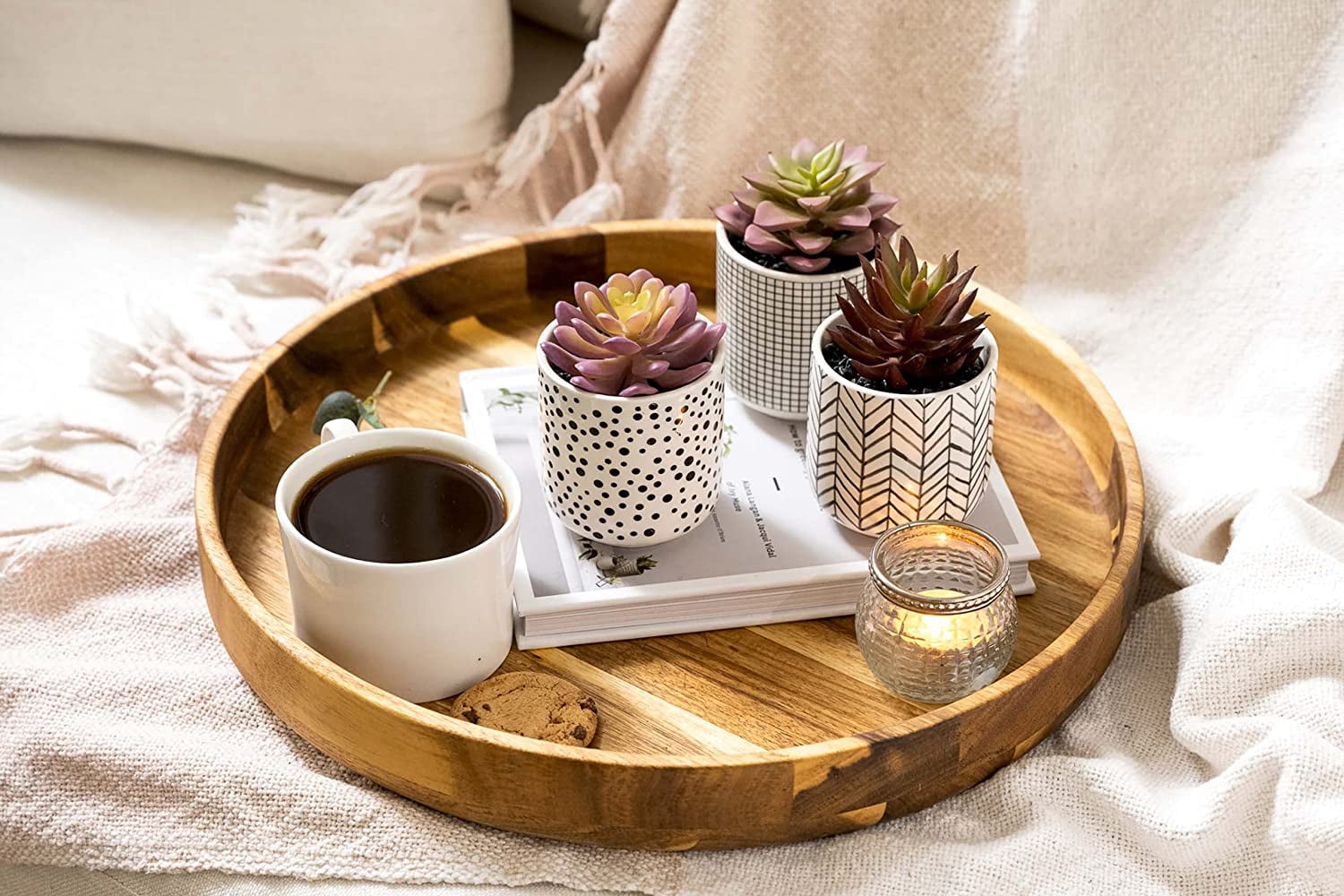 Farmhouse Wood tray | Large Round Wooden Tray | Ottoman Tray 15.7 ...