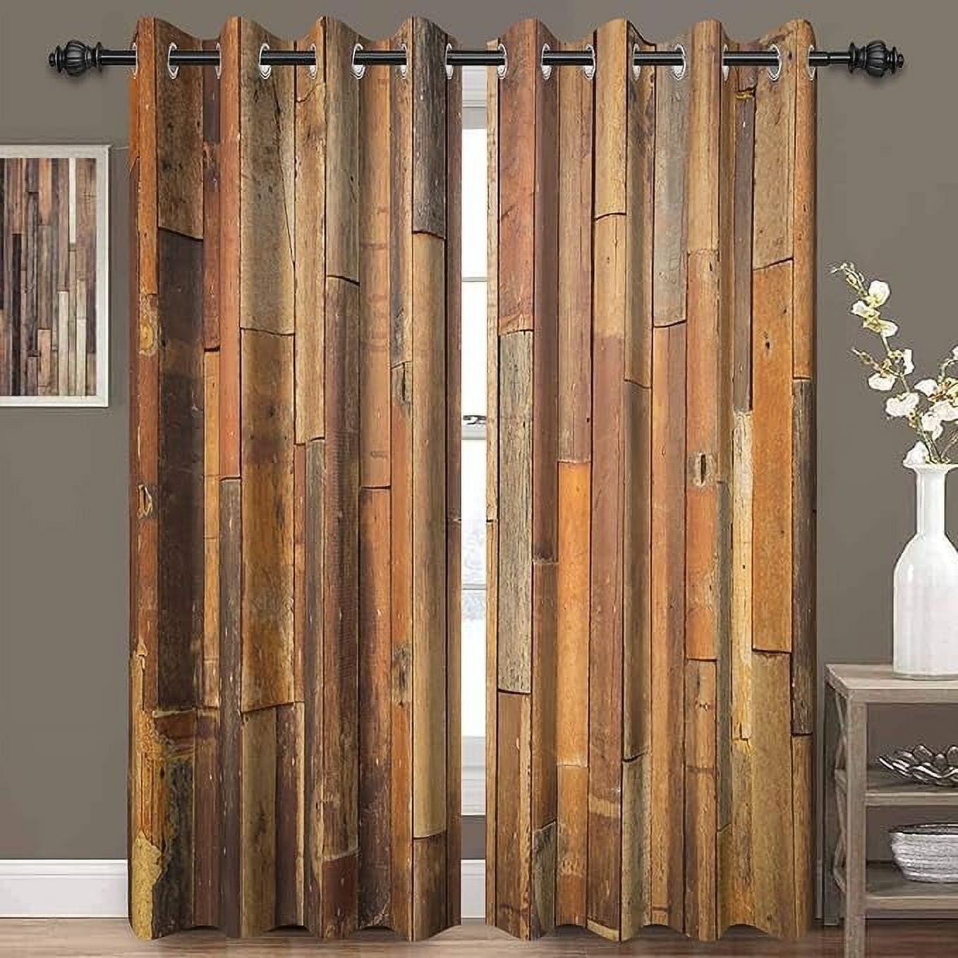 Farmhouse Wooden Blackout Curtains Brown Vintage Rural Lodge Old Wood ...