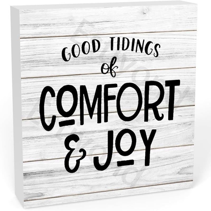 Farmhouse Wooden Box Block Sign, Good Tidings Of Comfort And Joy Wood ...
