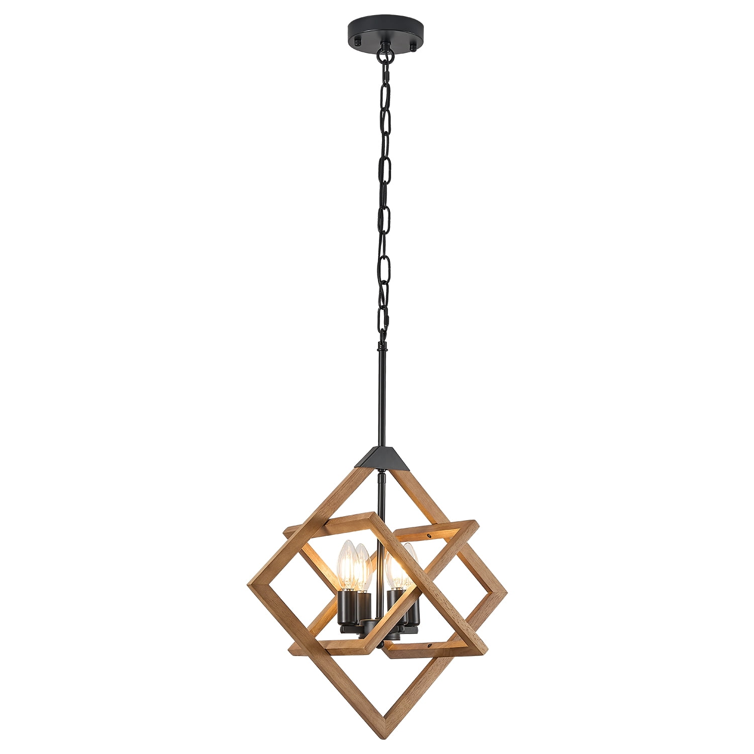 Farmhouse Wooden Chandelier 4-Light Rustic Oak Wood Pendant Light ...