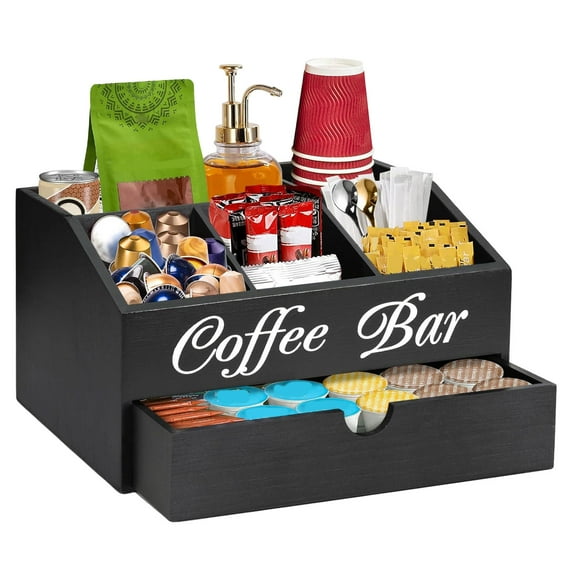 Farmhouse Wooden Coffee Bar Organizer Countertop Station With Drawer ...