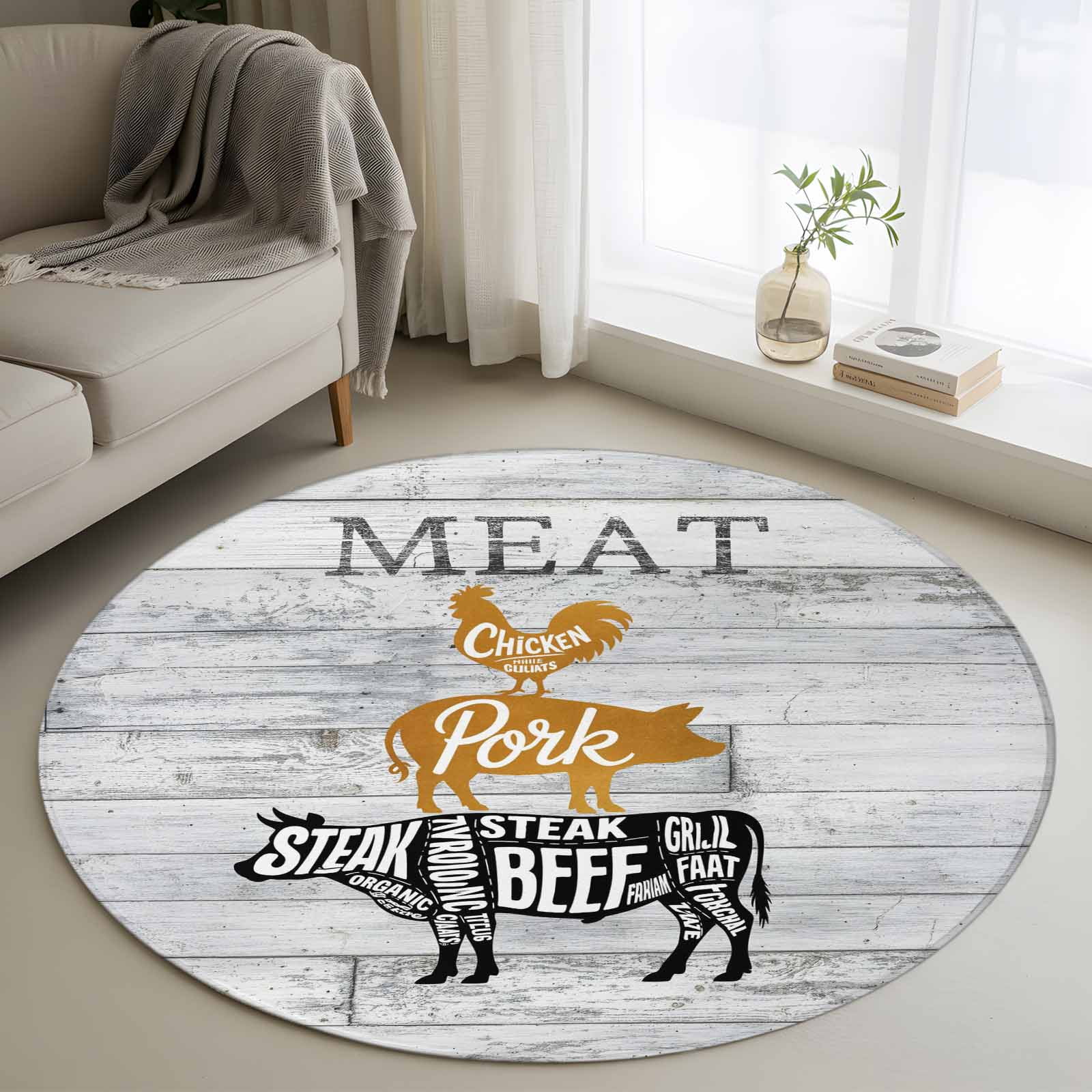 Farmhouse Wooden Grain Round Rug 3.3ft Washable Circle Entryway Rugs ...