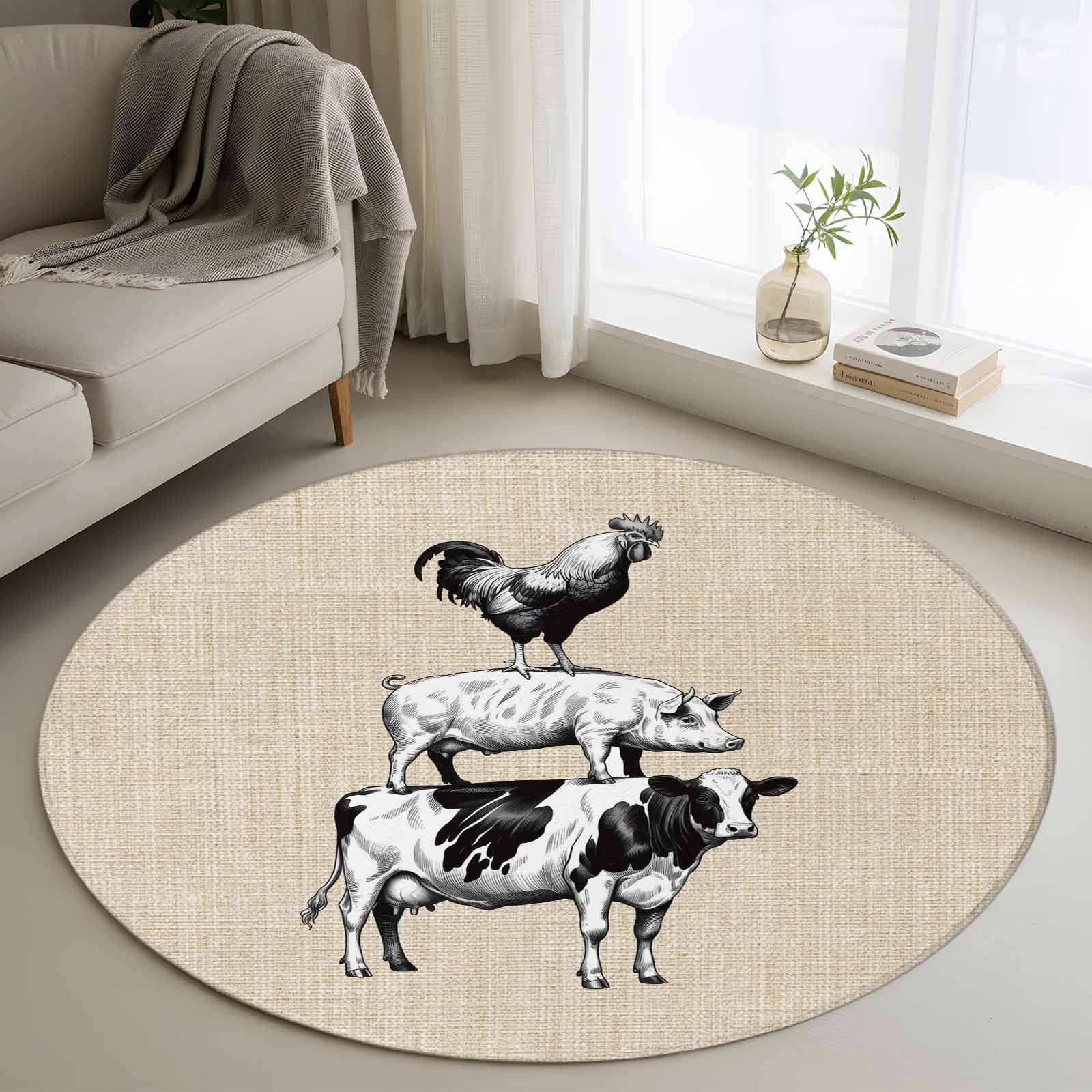Farmhouse Wooden Grain Round Rug 4ft Washable Circle Entryway Rugs Non ...