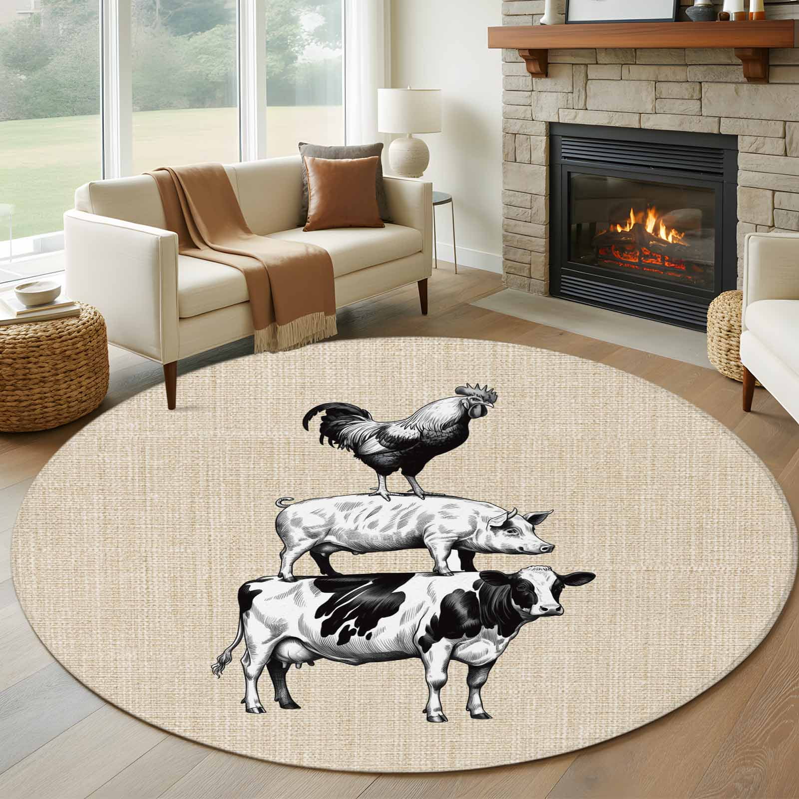 Farmhouse Wooden Grain Round Rug 8ft Washable Circle Rugs Non Slip ...