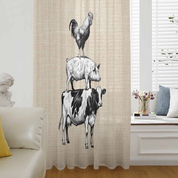 Farmhouse Wooden Grain Semi Sheer Curtains Drapes for Living Room ...