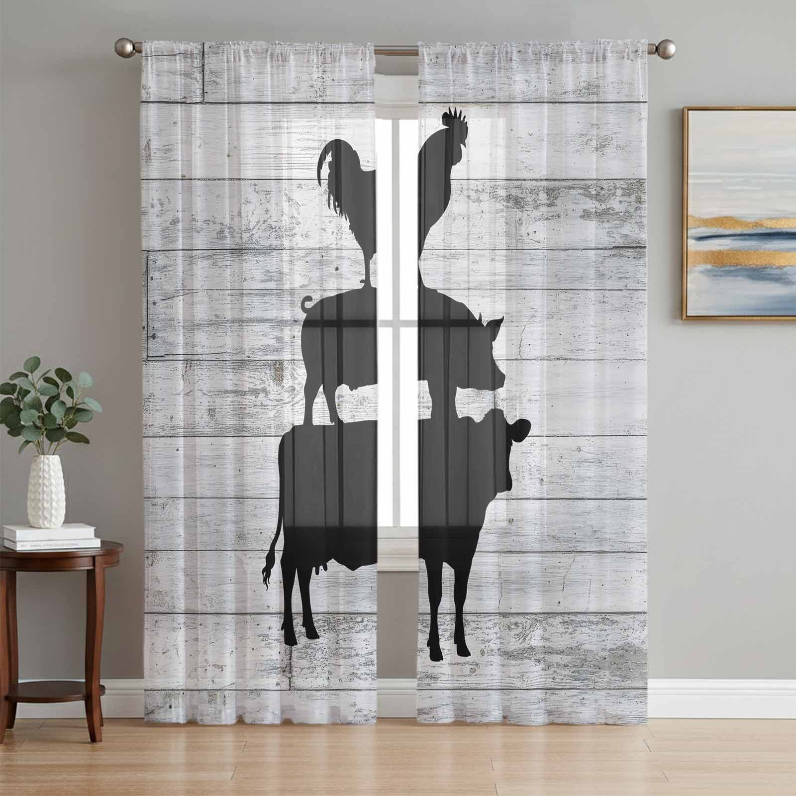 Farmhouse Wooden Grain Sheer Curtains 96 Inch Length 2 Panels Set ...