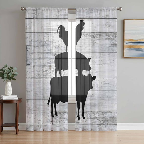 Farmhouse Wooden Grain Sheer Curtains 96 Inch Length 2 Panels Set ...