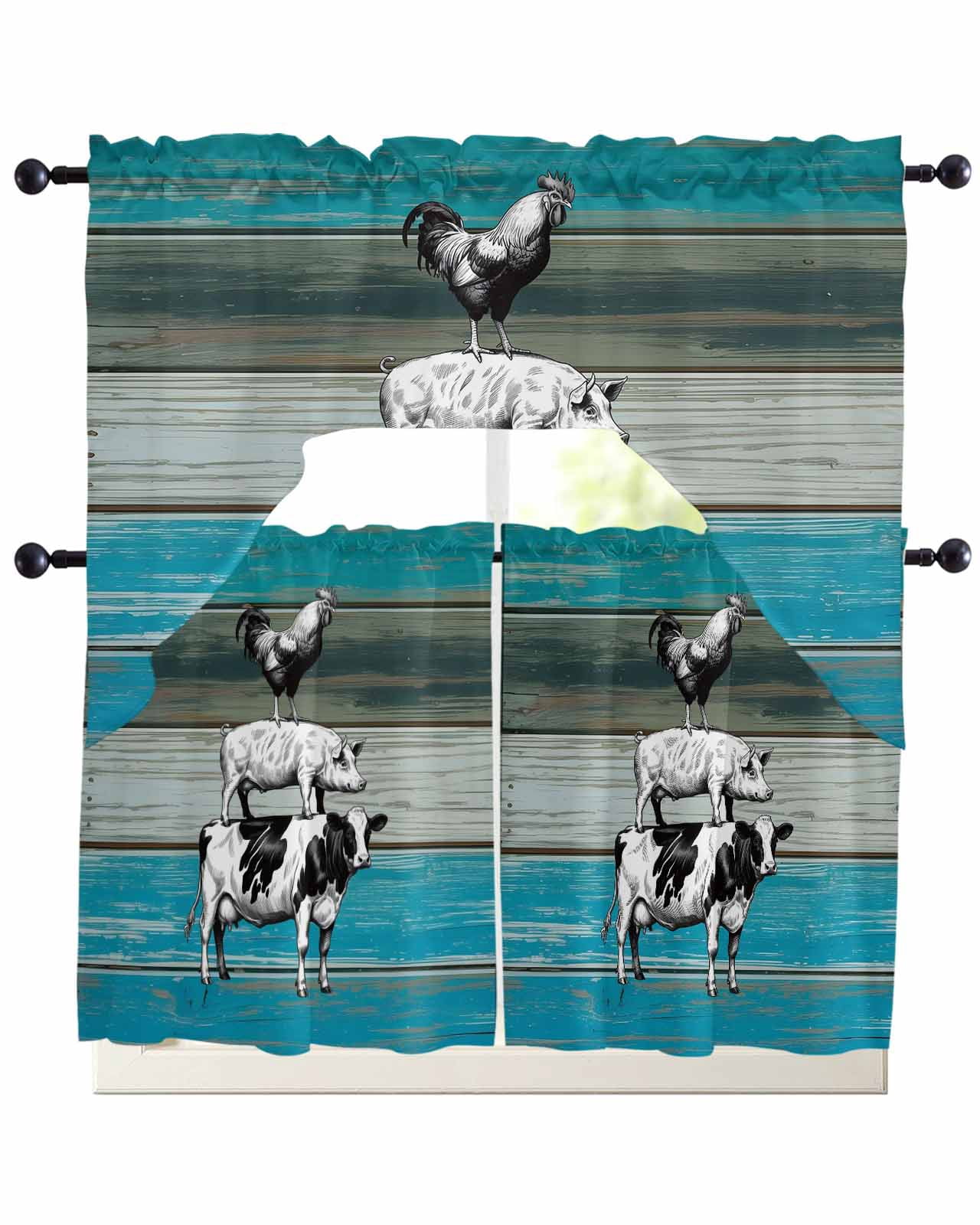 Farmhouse Wooden Grain Swag Curtains for Living Room/Bedroom Windows ...