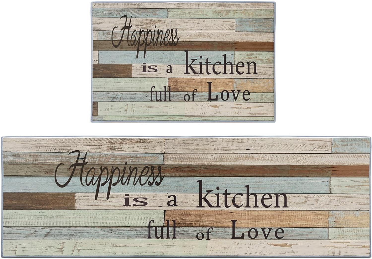 Farmhouse Wooden Kitchen Rugs and Mats Non Skid Washable Set of 2, Blue ...
