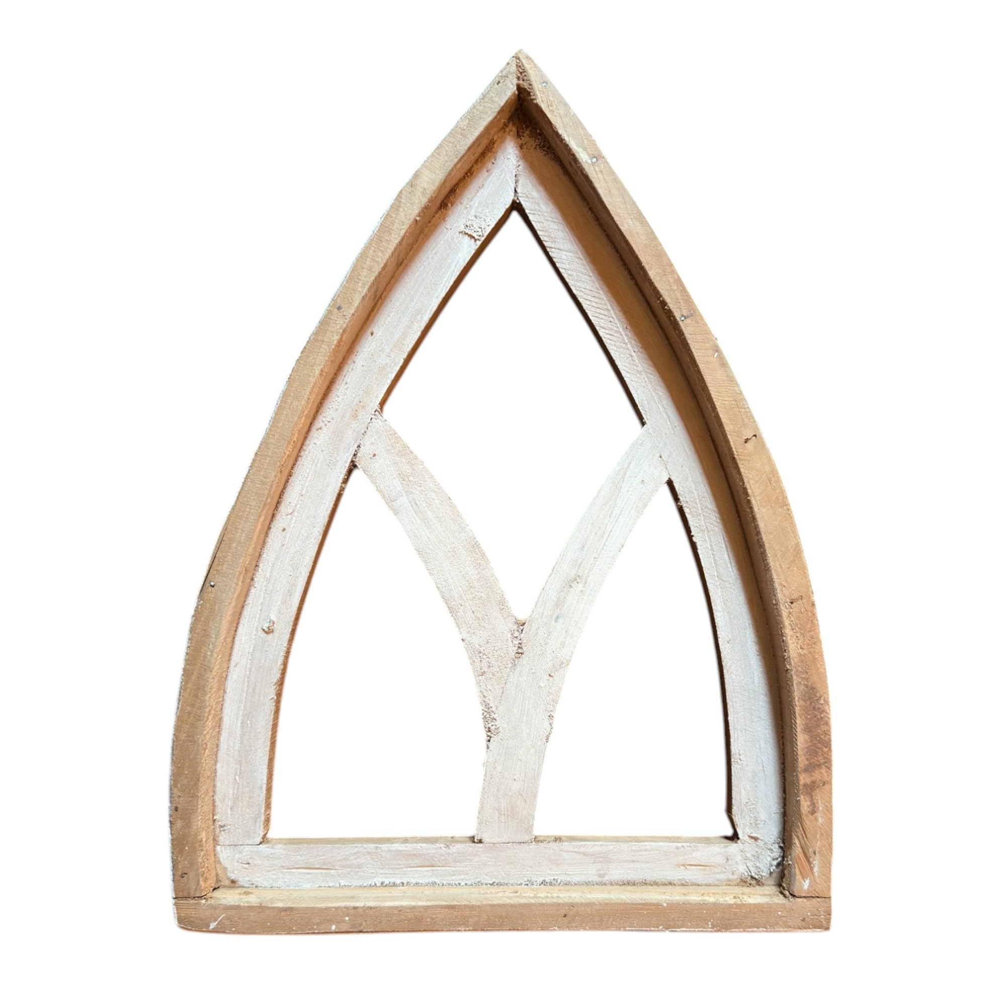 Farmhouse Wooden Mini Wall Window, Rustic Cathedral Style Wood Frame ...