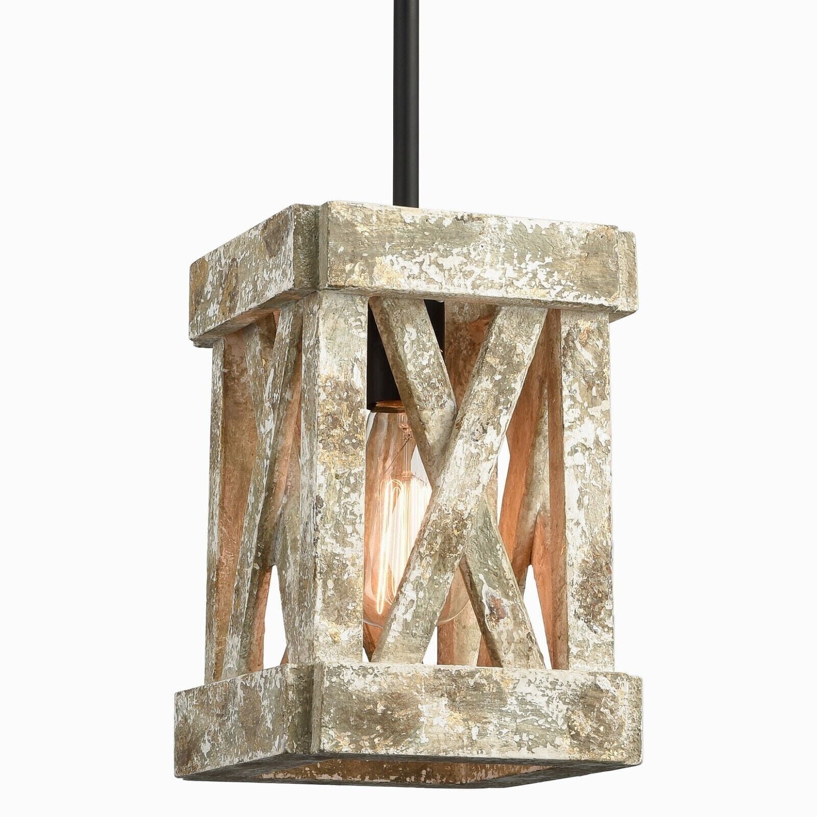 Farmhouse Wooden Pendant Light Fixtures Black Finish 1-Light Rustic ...