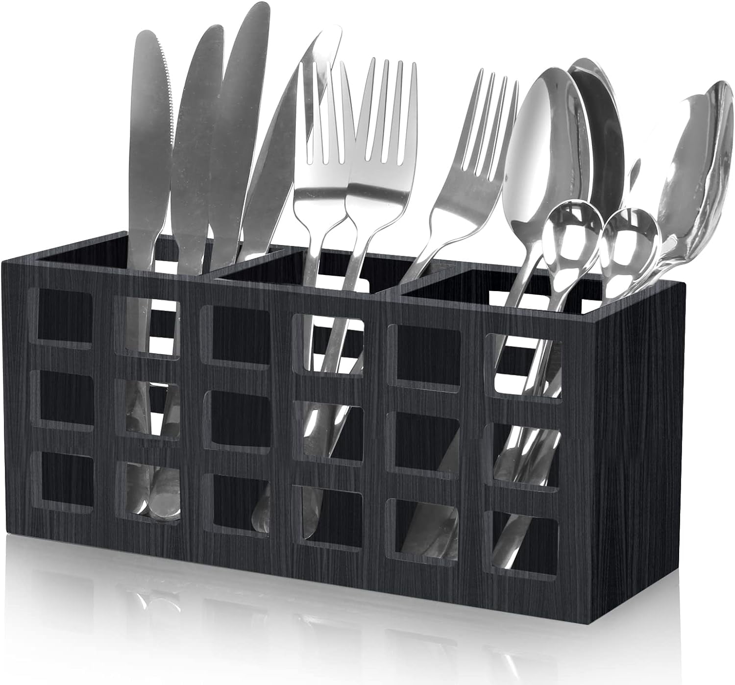 Farmhouse Wooden Silverware Utensil Caddy Cutlery Holder Utensil Holder ...