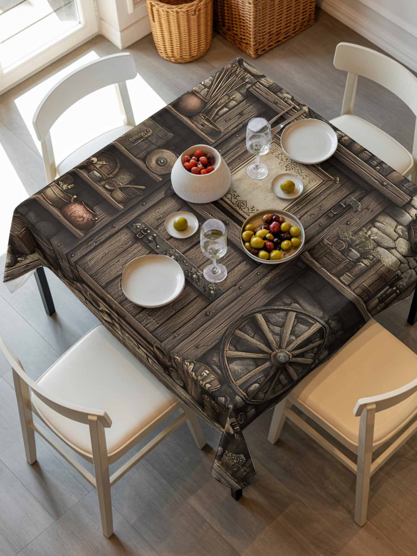 Farmhouse Wooden Tablecloth Square Table Cloth 54x54, Waterproof ...