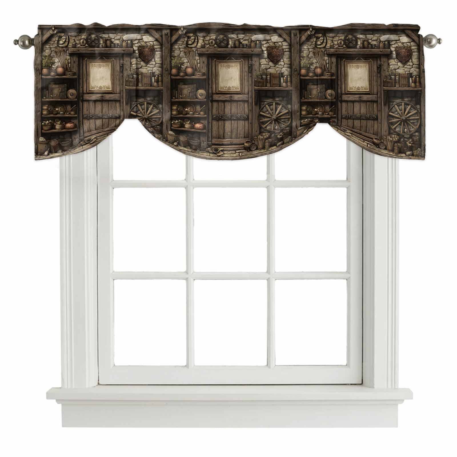 Farmhouse Wooden Tie Up Valance Curtains for Windows, Kitchen Curtains ...
