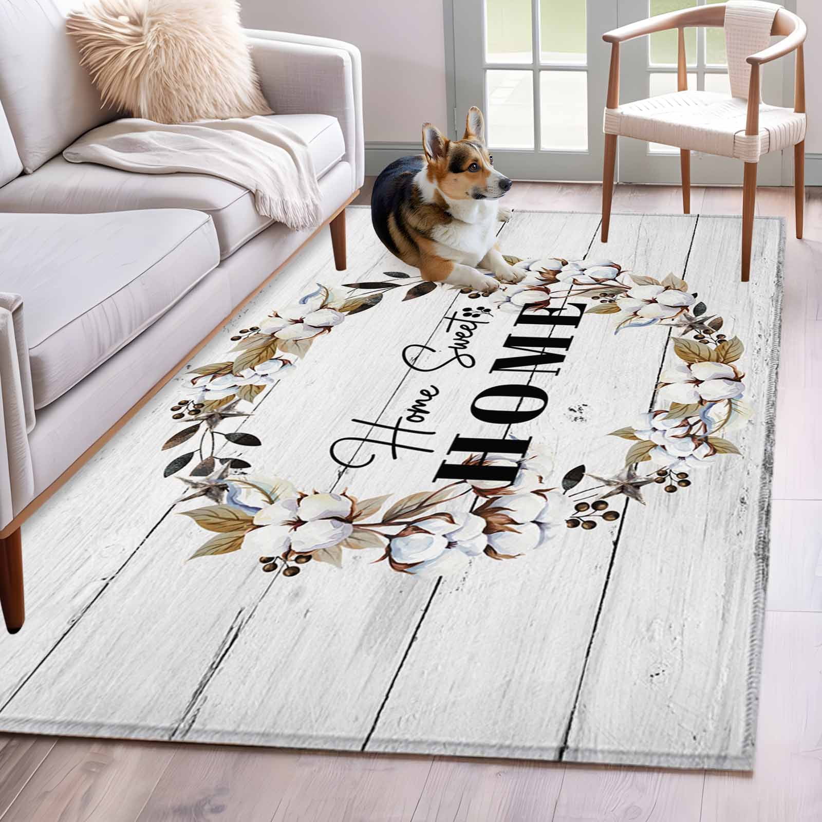 Farmhouse Wreath Area Rug 4x6 Washable Rug Non Slip Sweet Home Rustic ...