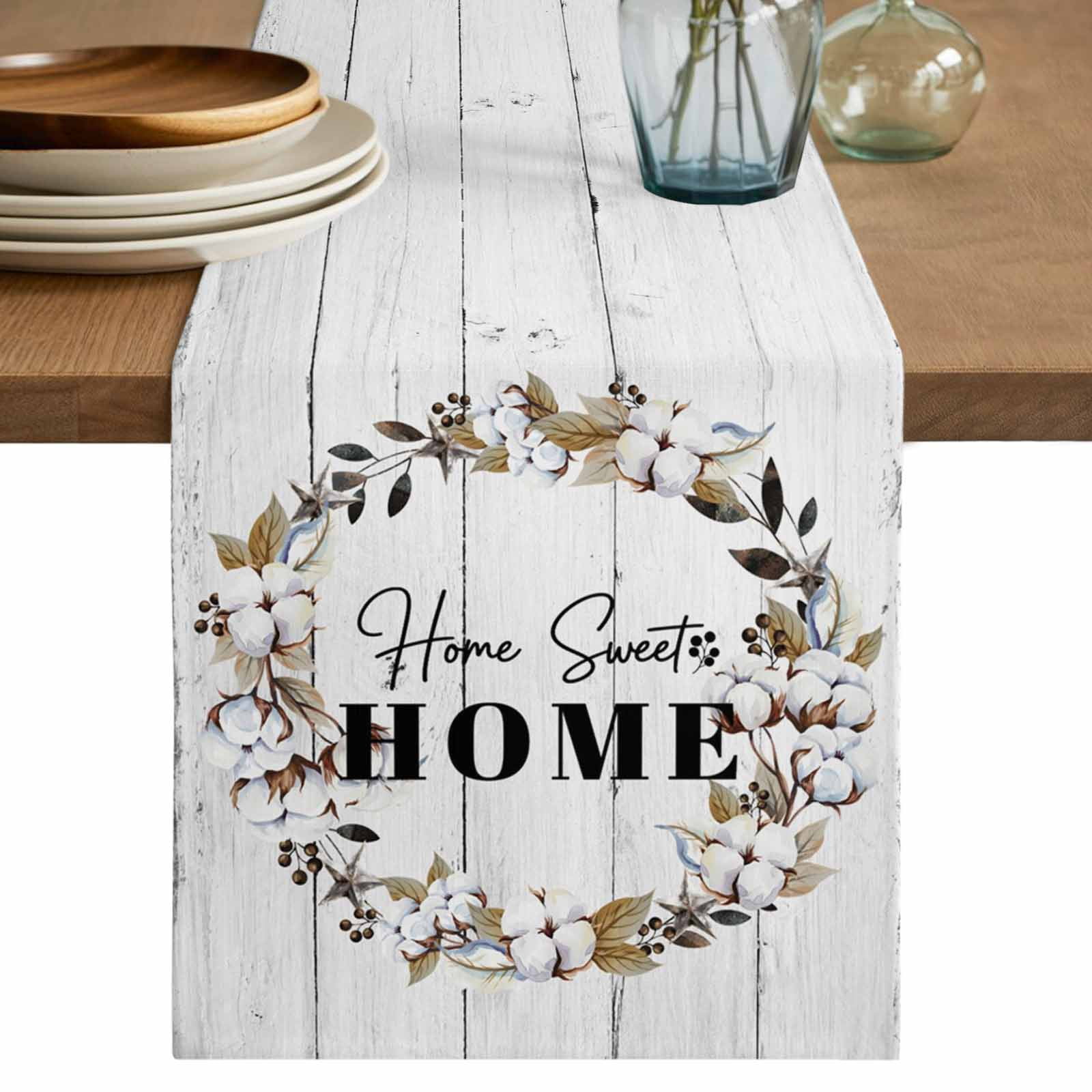 Farmhouse Wreath Table Runner 120 Inches, Sweet Home Rustic Plants ...