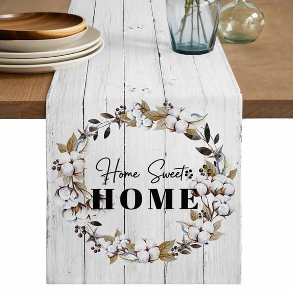 Farmhouse Wreath Table Runner 72 Inches, Sweet Home Rustic Plants ...