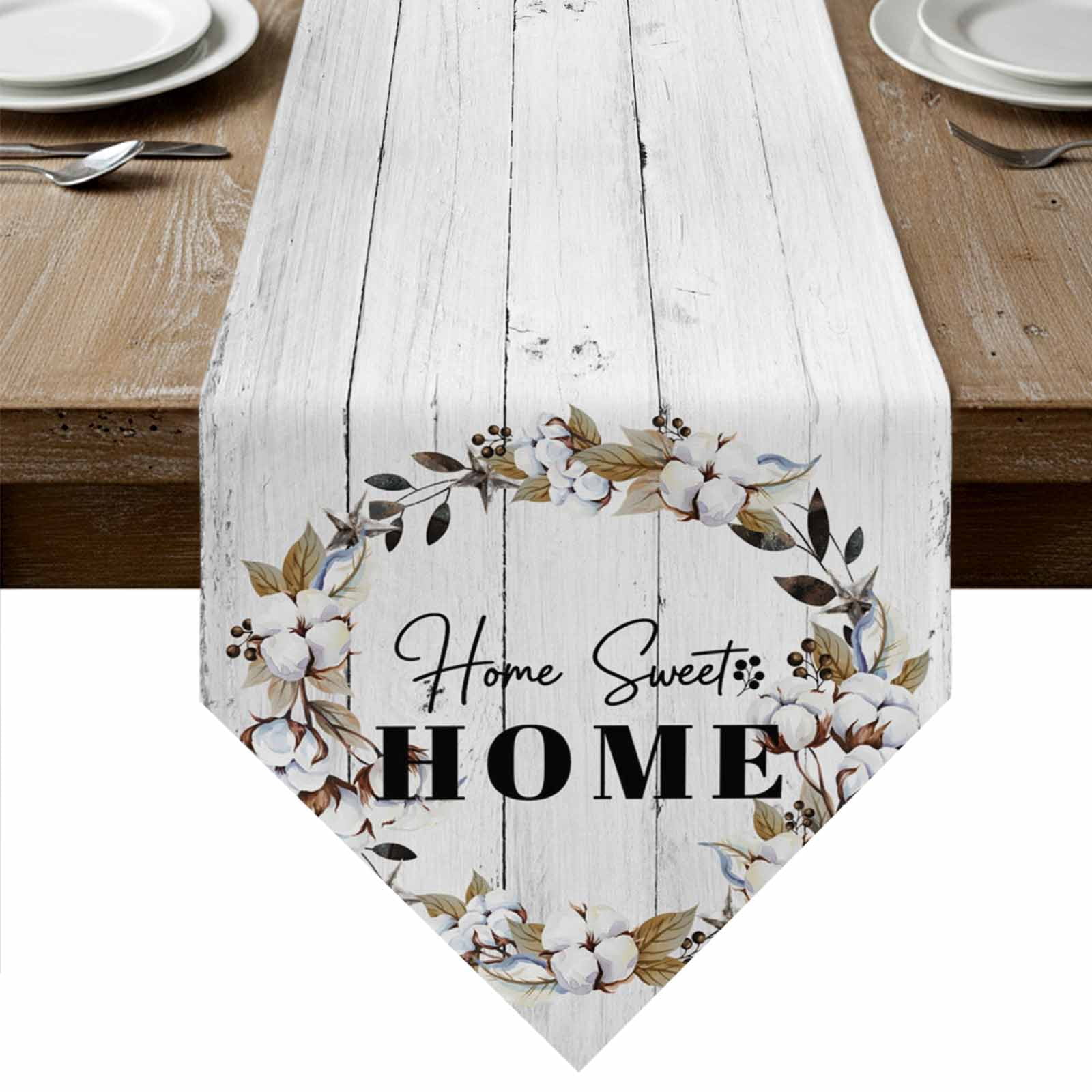 Farmhouse Wreath Table Runner Linen Burlap Table Runner 72 Inches Long ...