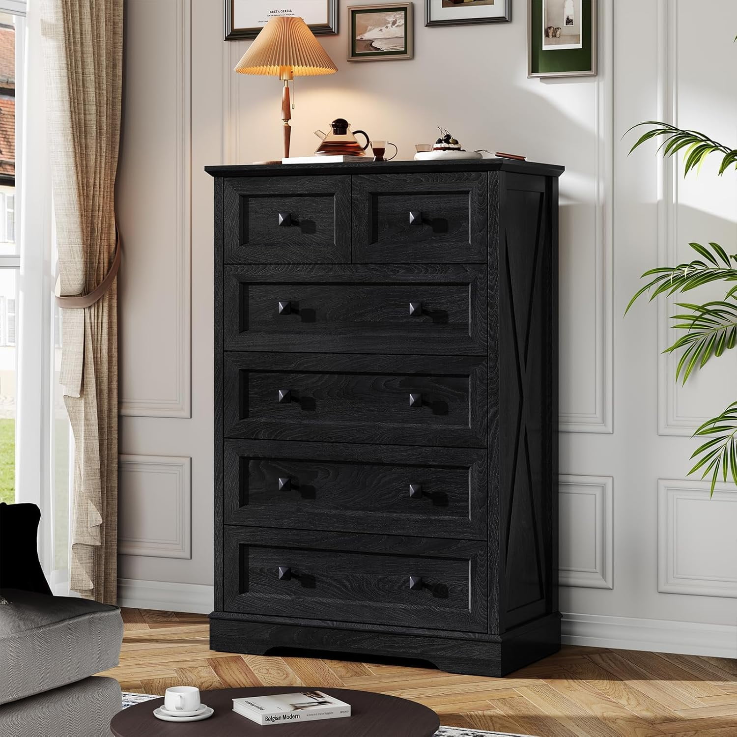Farmhouse X-Pattern 6 Drawer Dresser Tall Dresser Large Chest of Drawer ...