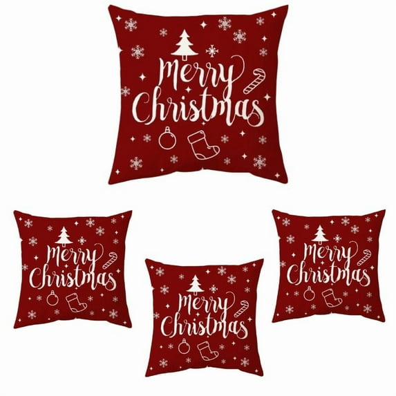 Farmhouse Xmas Pillow Cover - Red Background Handwritten Merry ...