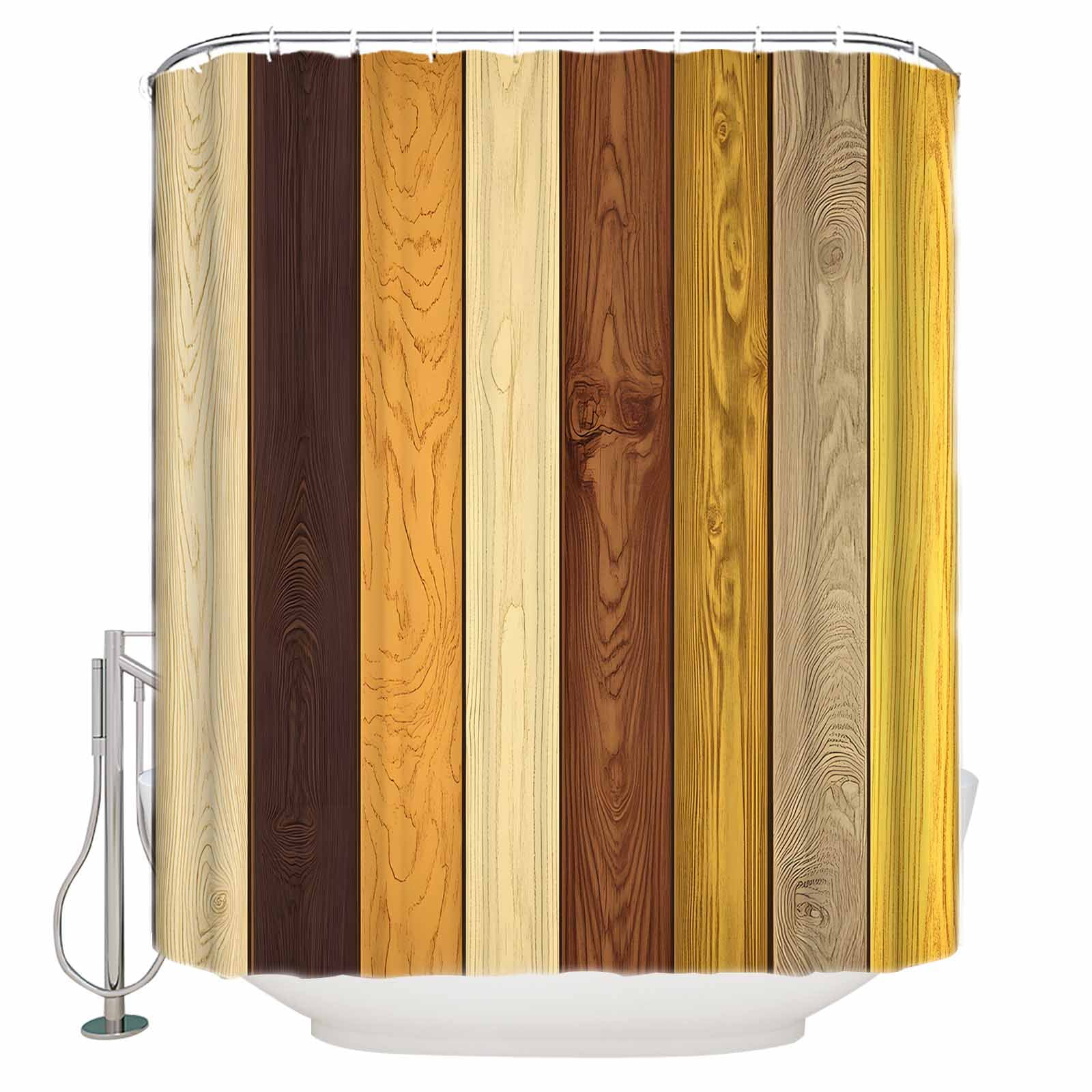 Farmhouse Yellow Brown Bathroom Shower Curtains with 12 Hooks Polyester ...