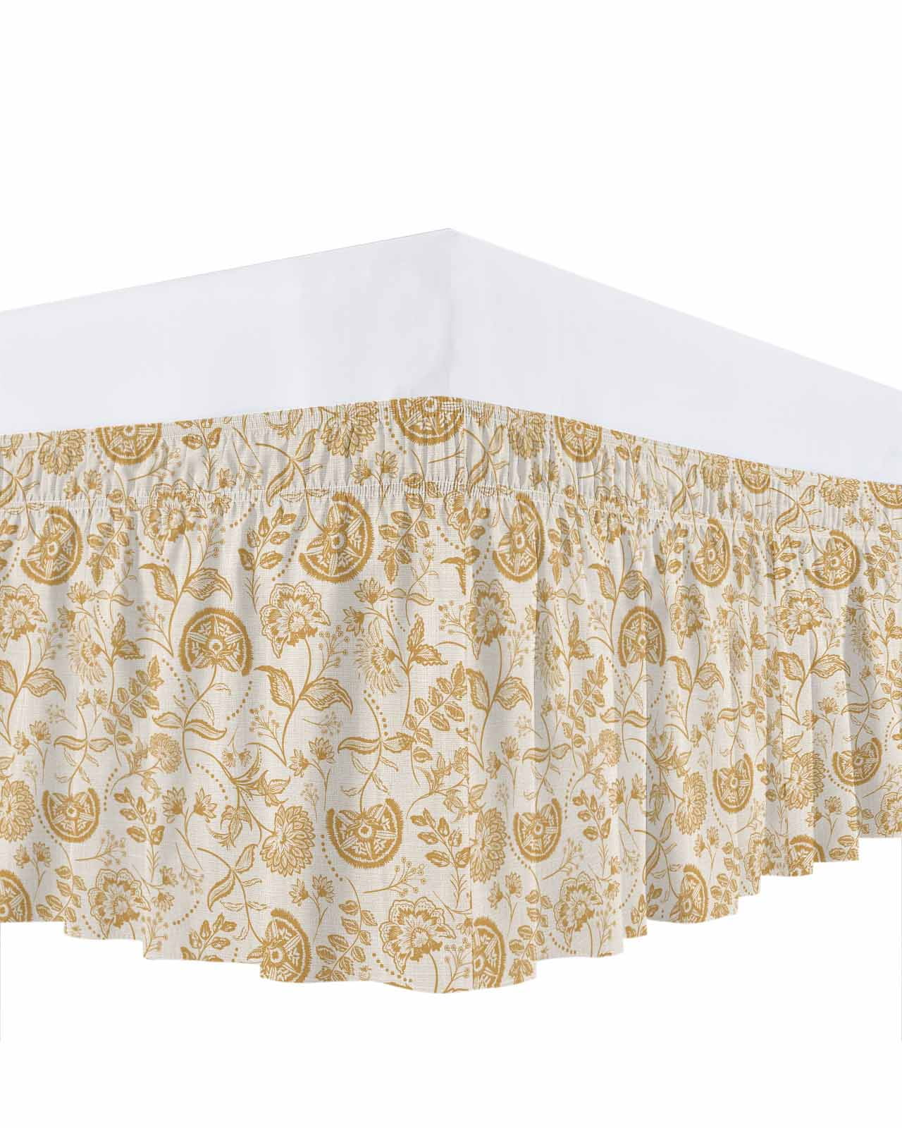 Farmhouse Yellow Floral Bed Skirt King Size 16 Inch Drop, Linen Boho ...