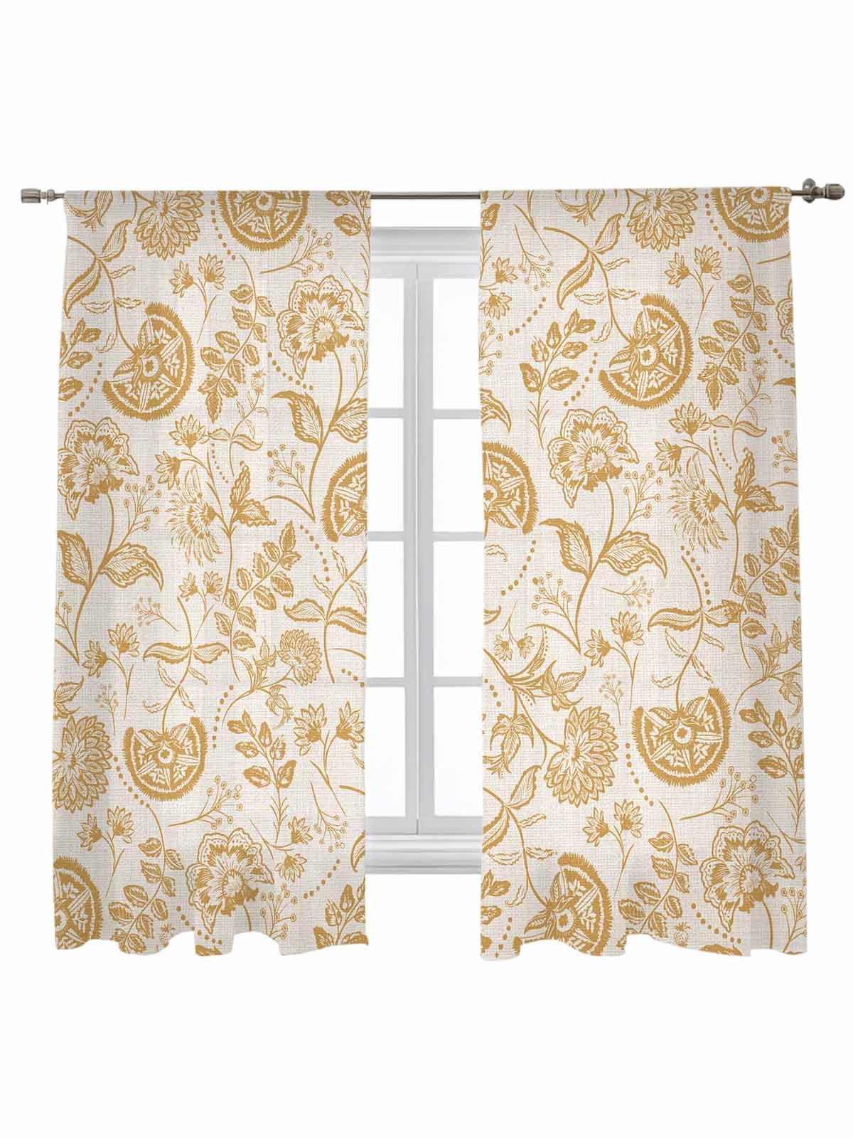 Farmhouse Yellow Floral Sheer Curtains 2 Panels Set Linen Boho Flower ...