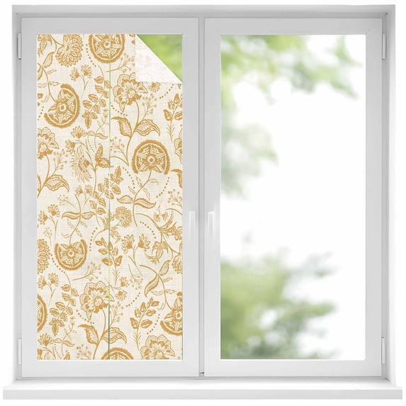 Farmhouse Yellow Floral Window Privacy Film Linen Boho Flower Rustic ...