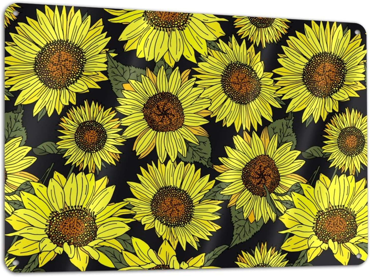 Farmhouse Yellow Sunflowers Over Black Tin Signs Wall Decor for Bars ...