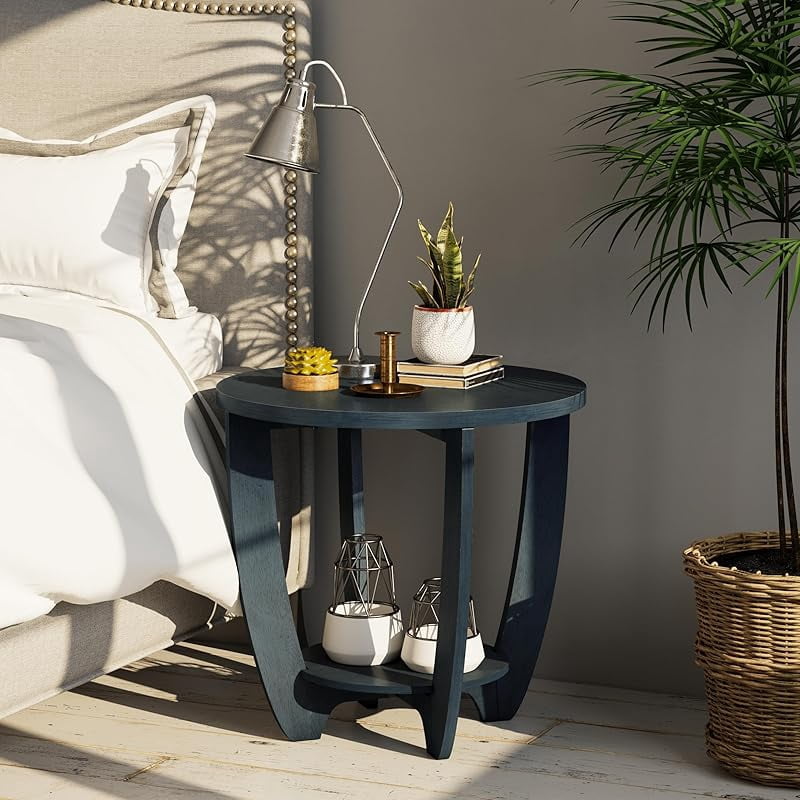 Farmhouse end Table with Storage Shelf, French Country Accent Side ...